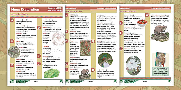 Maya Exploration KS2 Glossary of Useful Vocabulary - Twinkl